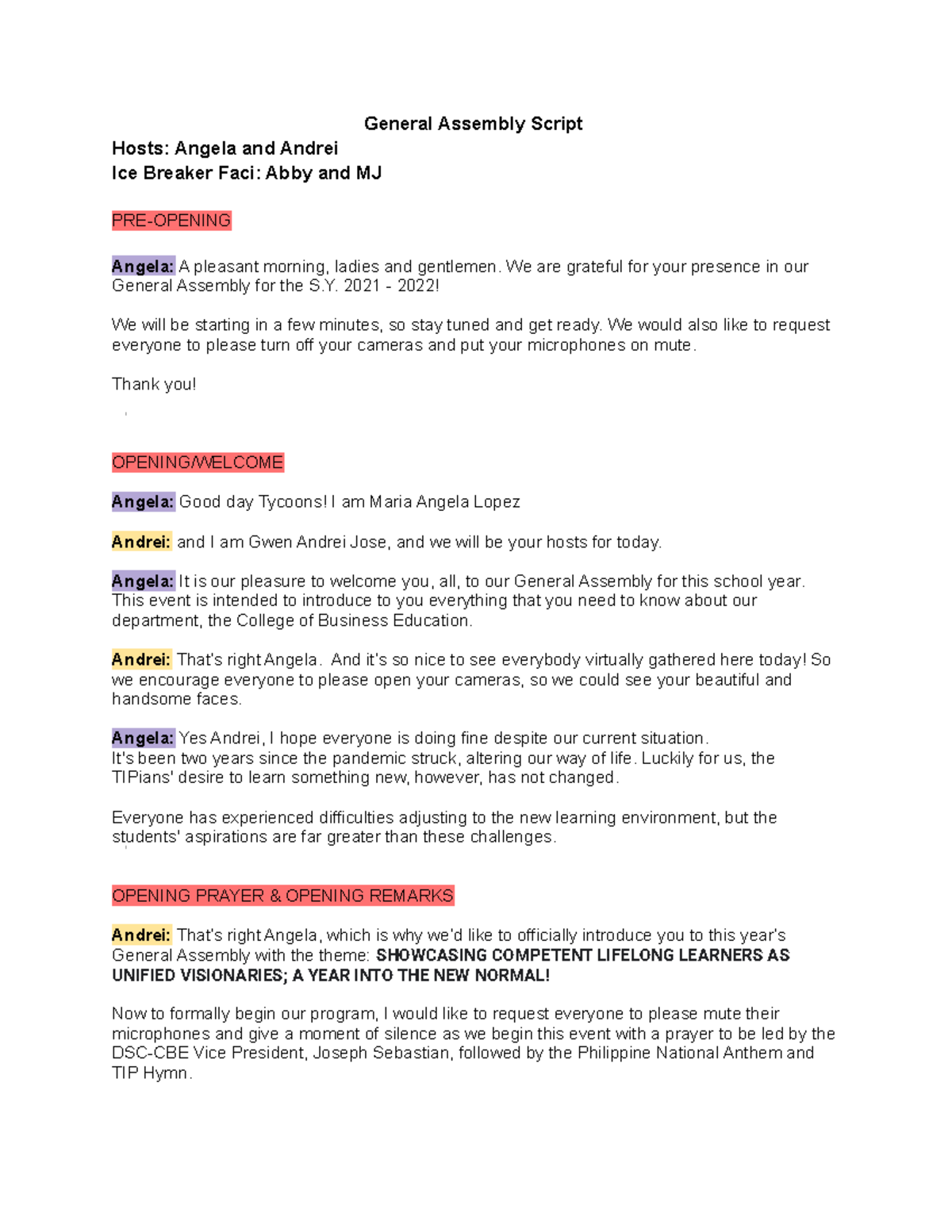 Script-General-Assembly for practice - Grammar and English - Studocu