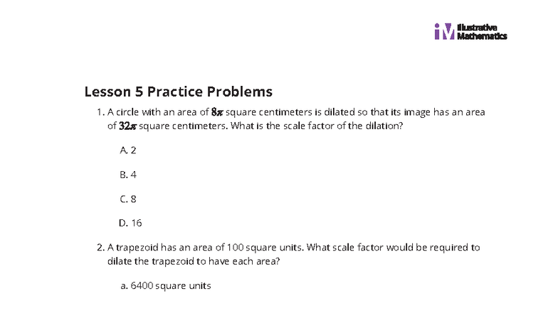 Geometry Unit 5 Lesson 5 Practice Problems on Dilation - Studocu
