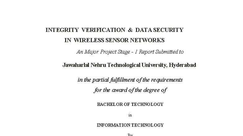 IT Project Stage 1: Integrity Verification in Wireless Sensor Networks ...