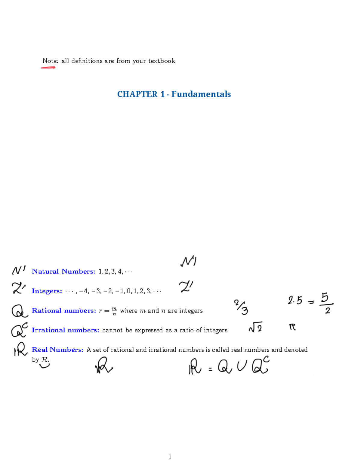 Lecture 1 - Solved Notes on Fundamentals of Real Numbers and Sets - Studocu