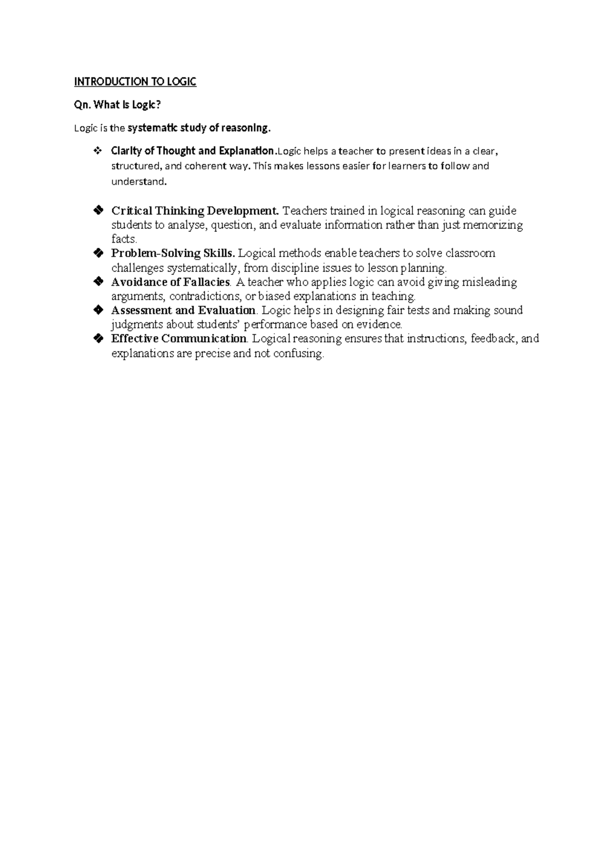 INTRODUCTION TO LOGIC: Key Concepts and Teaching Applications - Studocu