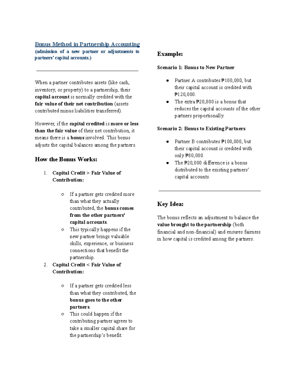 Bonus Method in Partnership Accounting: New Partner Adjustments - Studocu