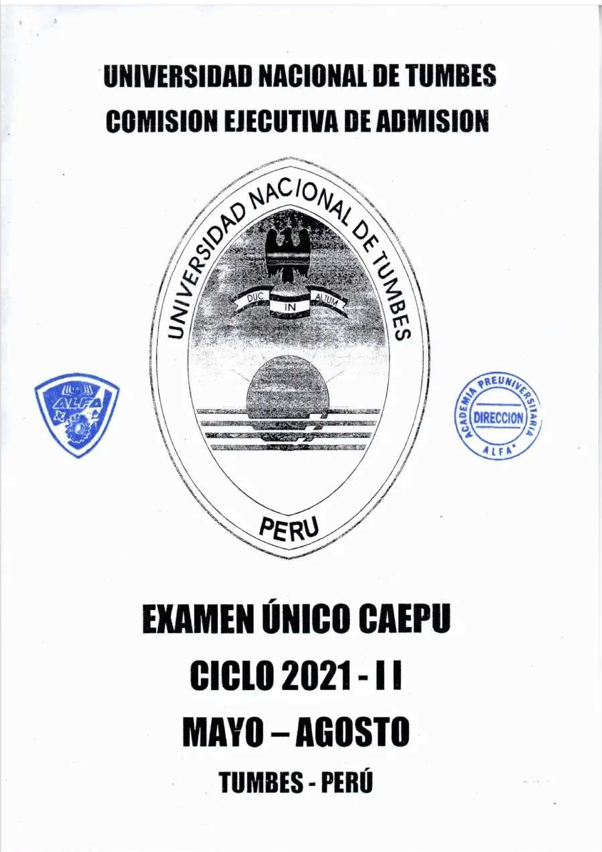 Examen de Admisión CAEPU 2021-1 - Comisión Ejecutiva Tumbes - Studocu