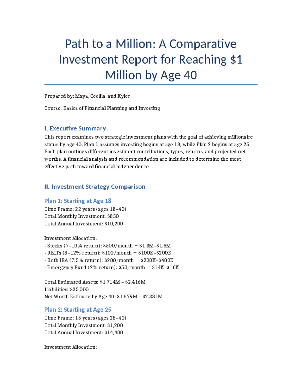 Path to a Million: Investment Strategies for Financial Planning I - Studocu