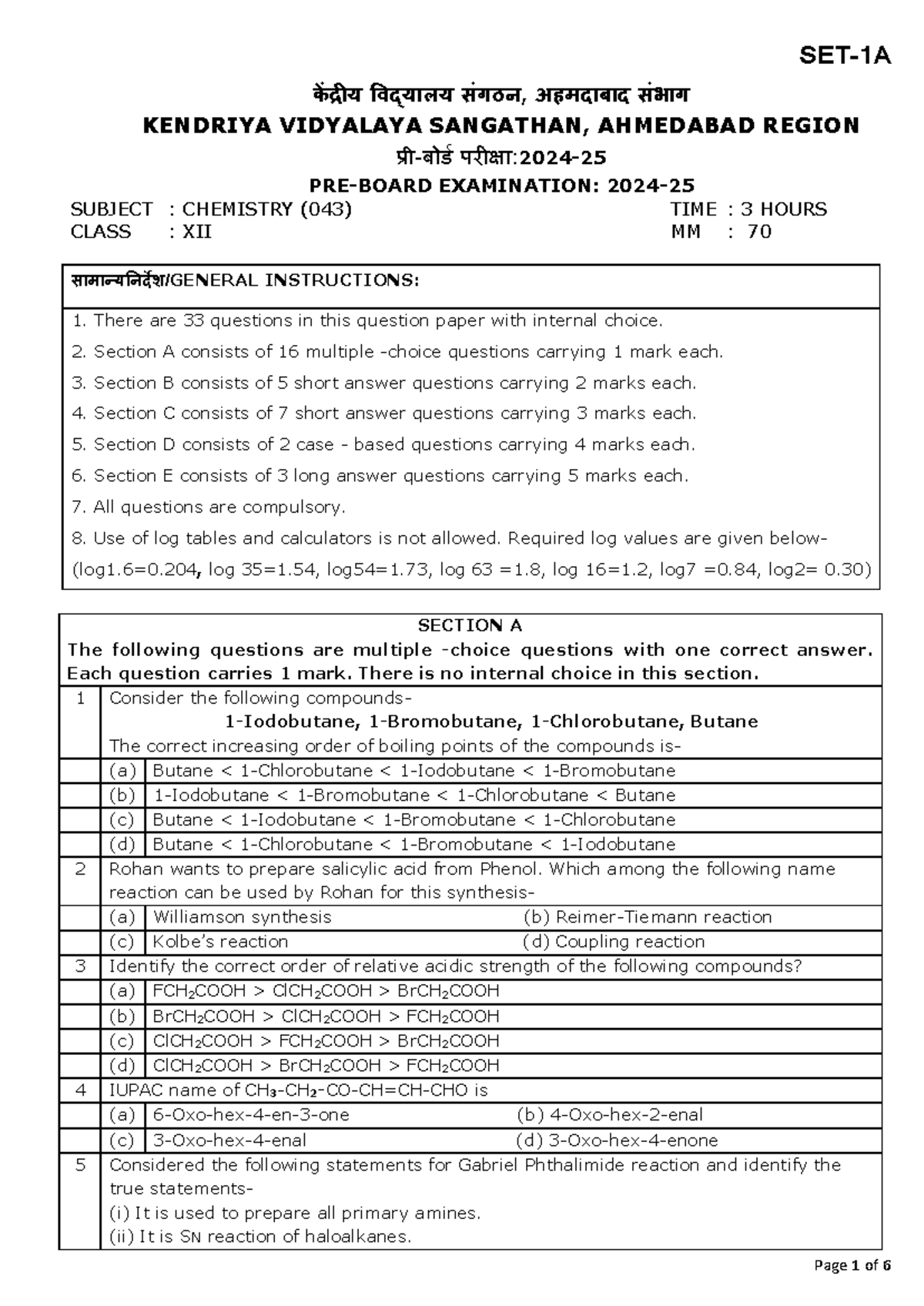 1st pre-board paper-4 - Practice papers - SET-1A कें द्र ीय विद्यालय ...