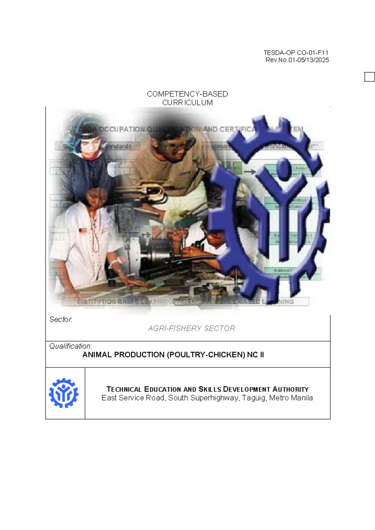 Tesda-OP CO-01-F11 Animal Production NC II Curriculum Overview - Studocu