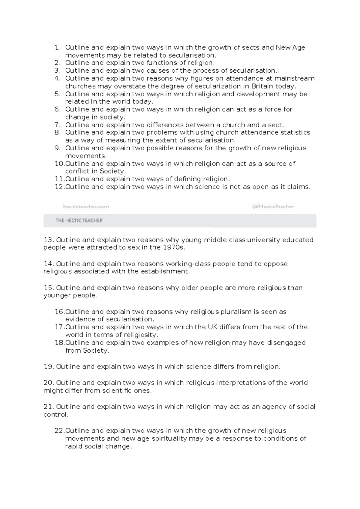 Sociology 101: Question Bank on Religion and Secularisation Insights ...