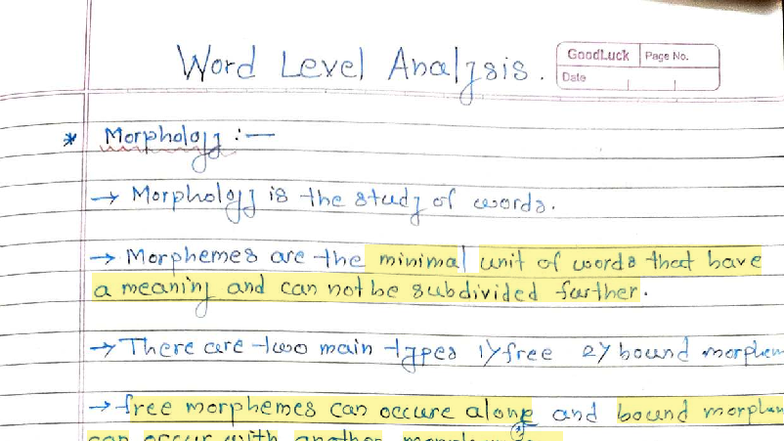 Word Level Analysis (NLP 101) - Morphology and Morphemes - Studocu