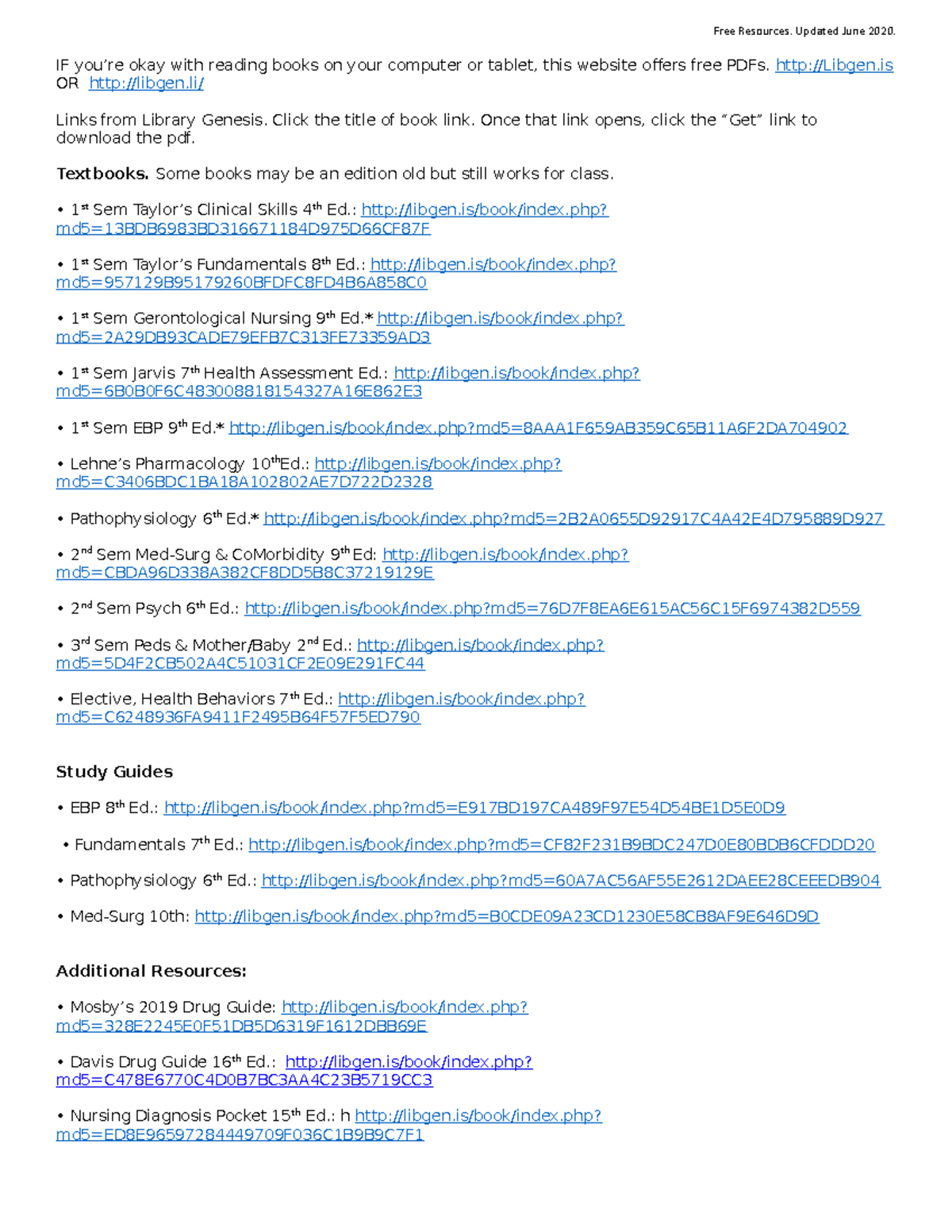 Free PDF Resources for Nursing Textbooks and Study Guides - Studocu