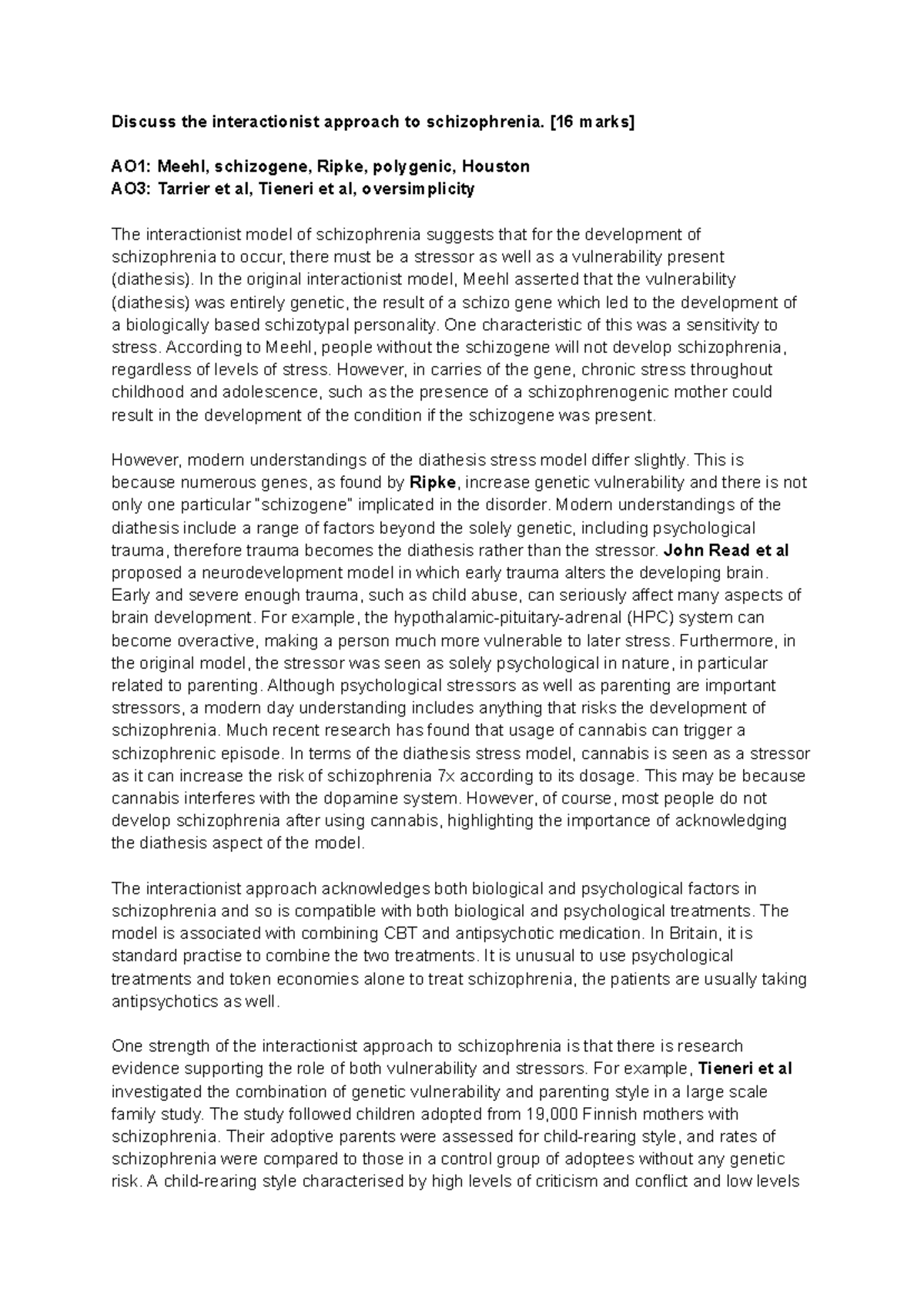 Understanding the Interactionist Approach to Schizophrenia (PSY 101 ...