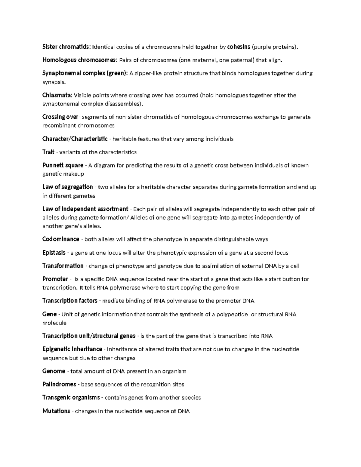 Cells and Genes (BIO101): Key Terms and Concepts Explained - Studocu