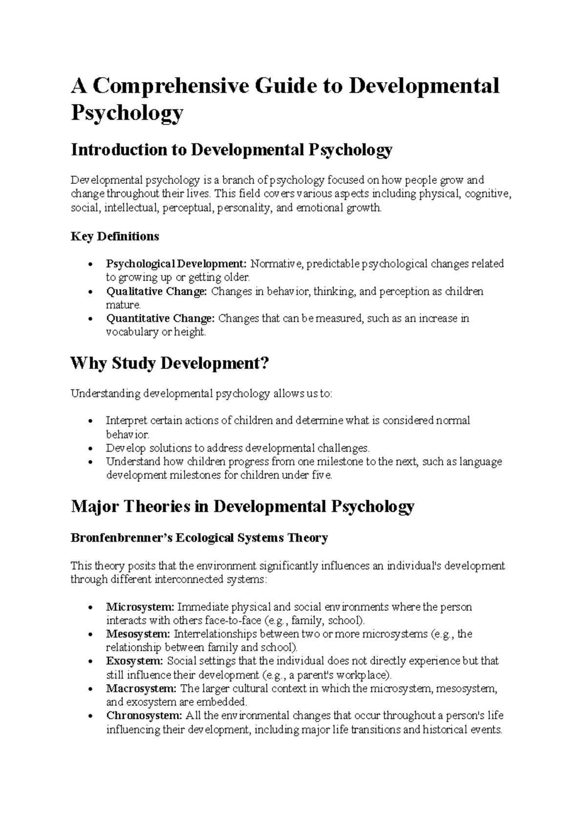 Lecture 1: Intro to Developmental Psychology - PSYC2030 Overview - Studocu