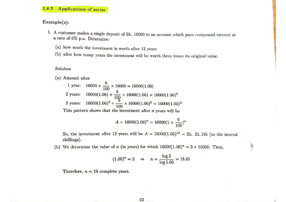 Application of series compound interest - 1.8 Applications of series ...