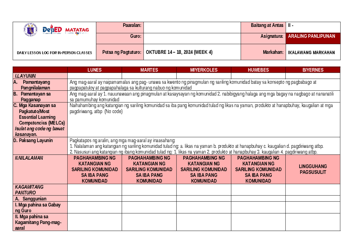 G2 Q2W4 DLL AP (MELCs) - DBOW of all Grade 2 subjetc - DAILY LESSON LOG ...