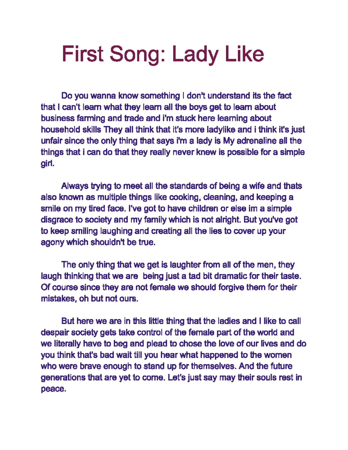 History Project - idk - First Song: Lady Like Do you wanna know ...