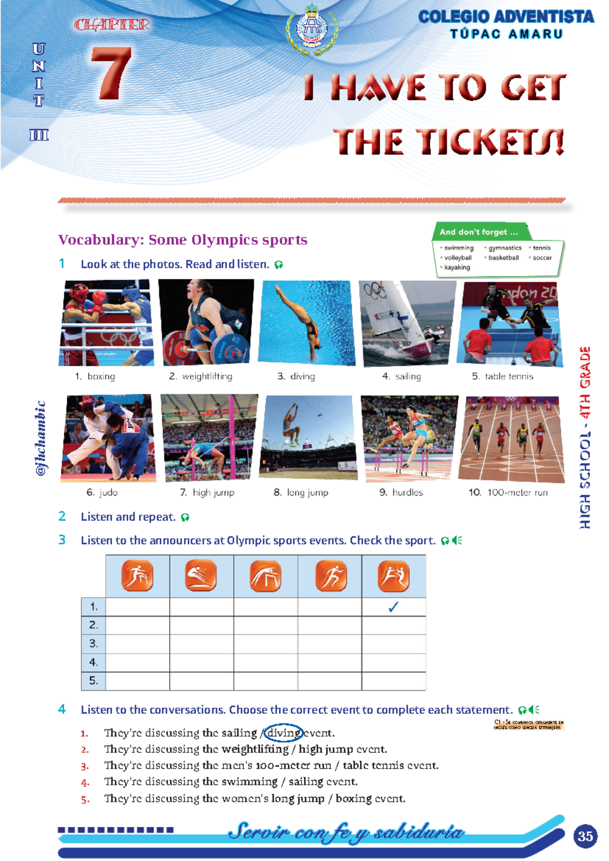 4th Grade HS 4th U3 C7 Olympic Sports Vocabulary & Activities - Studocu