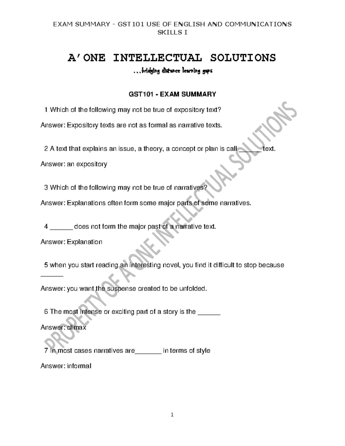 GST101 Final Exam: Comprehensive Summary Notes - Studocu