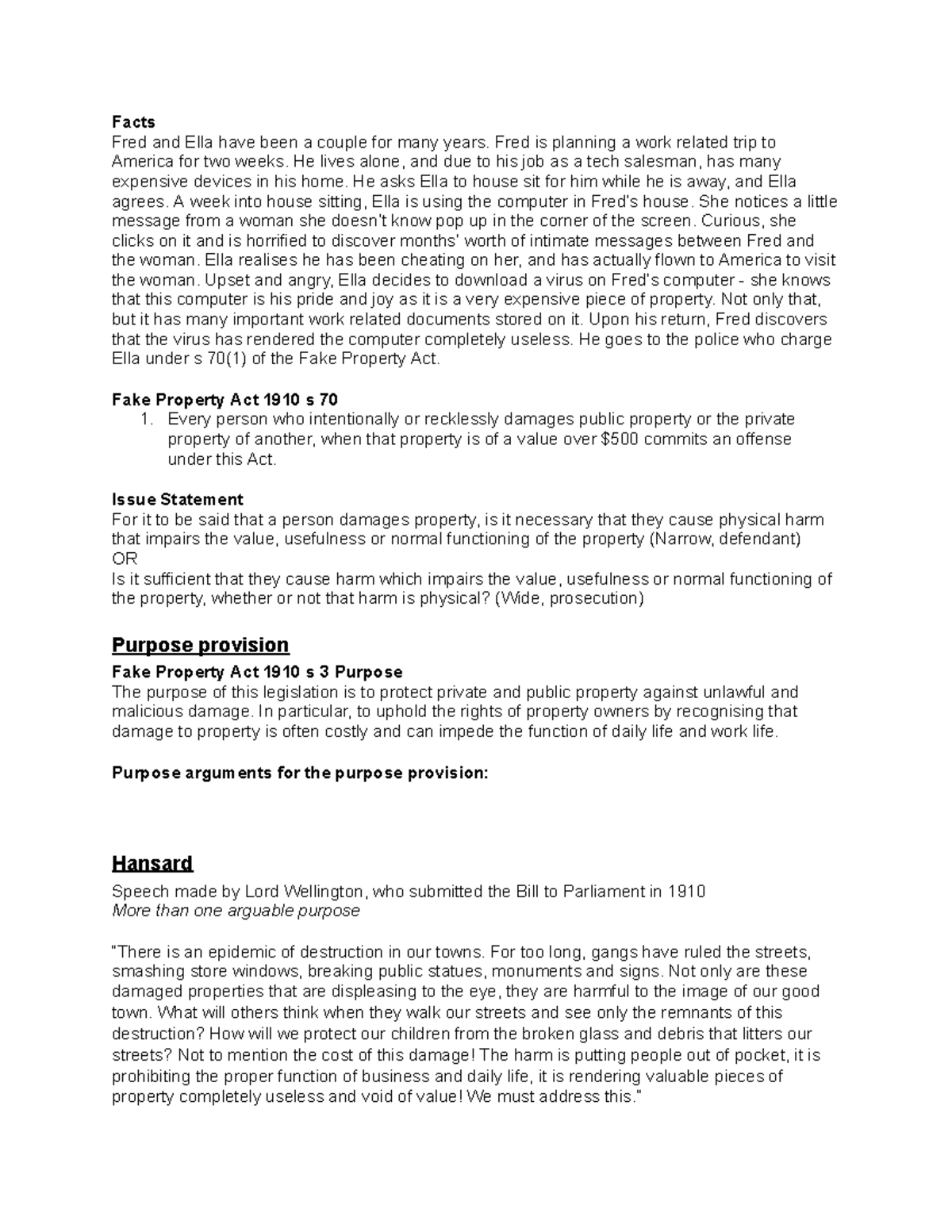 LAWS123 PASS - Case Study on Property Damage and the Fake Property Act ...