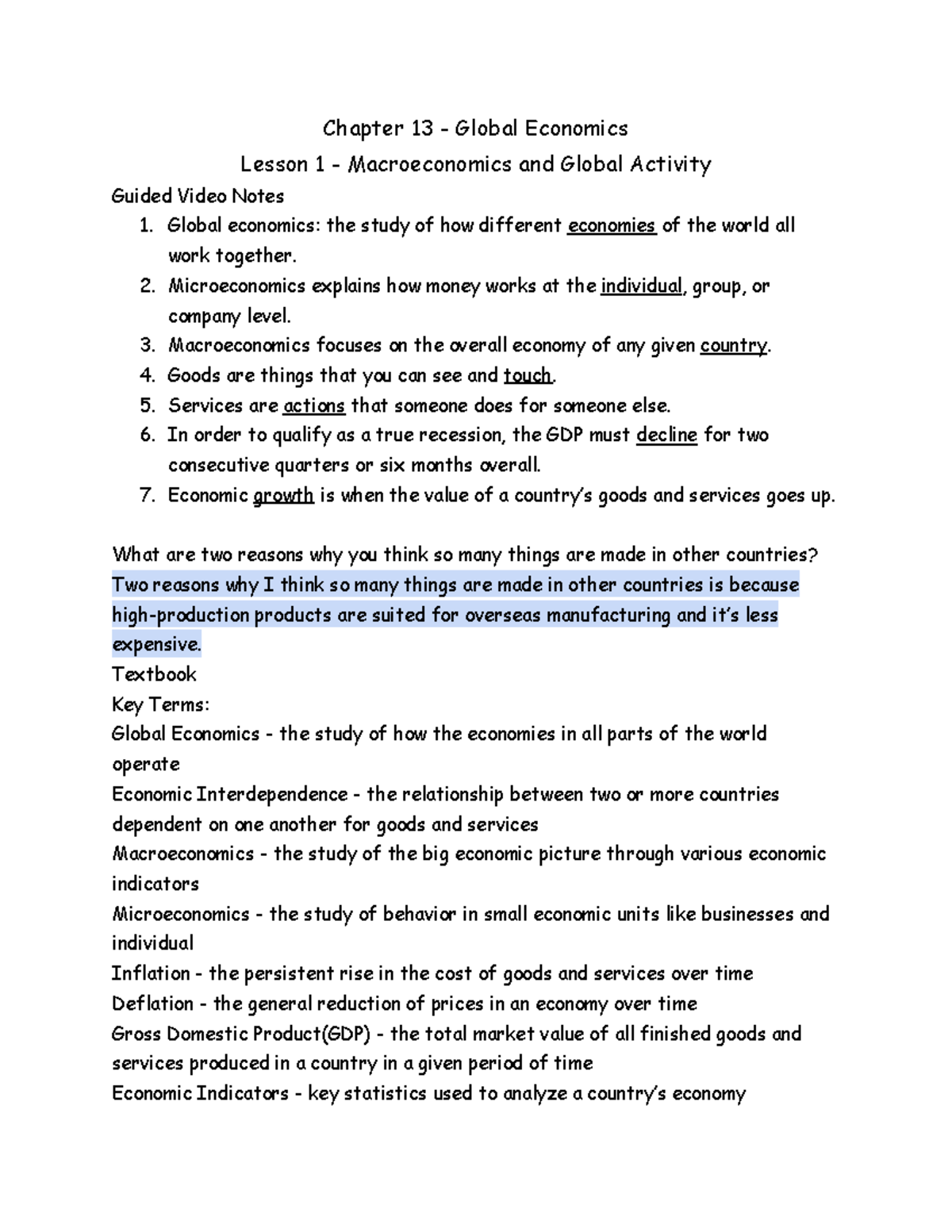 Personal Finance Notes Ch. 13 - Global Economics & Economic Systems ...