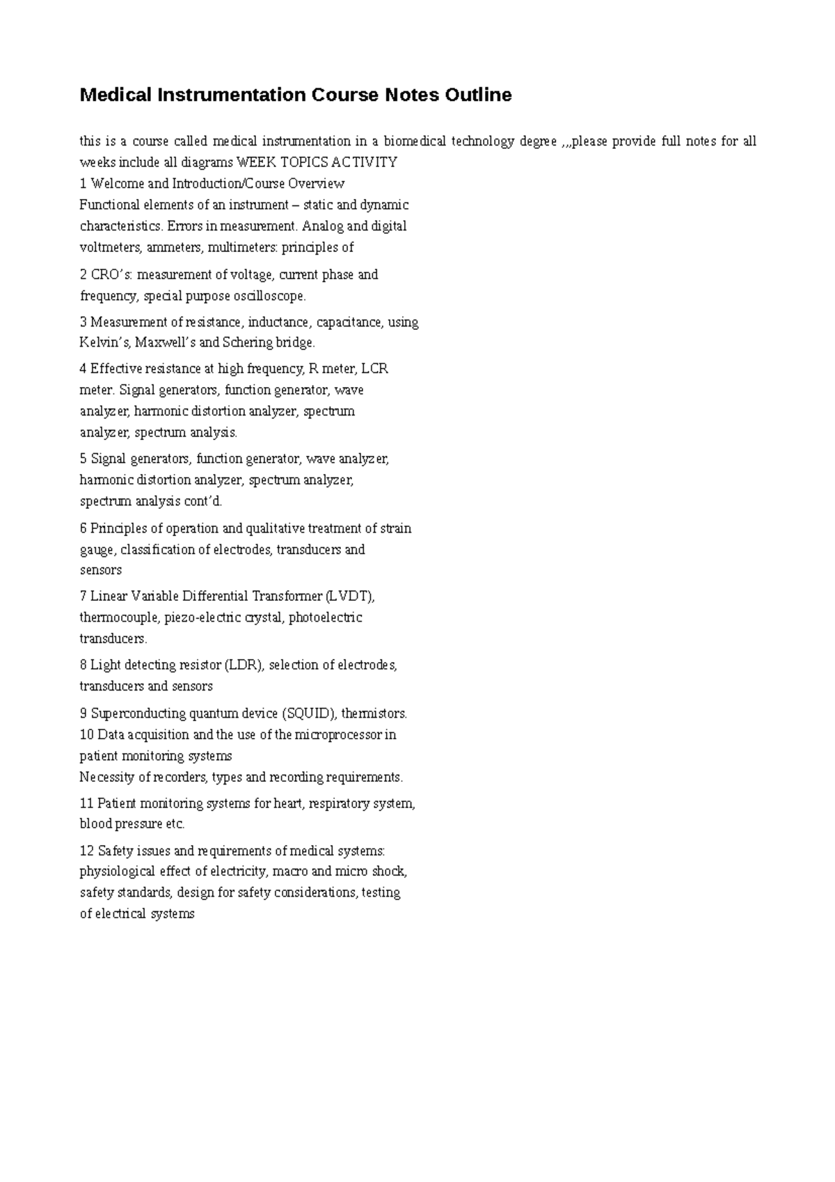 Medical Instrumentation Course Notes (GPAI-20260122) - Studocu