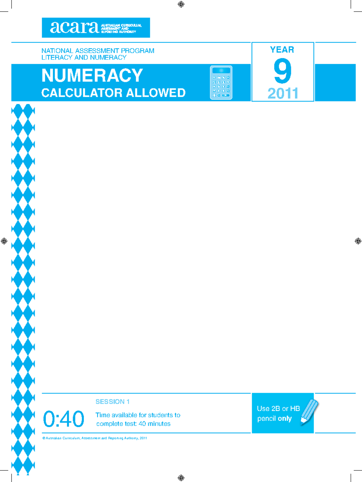 NAPLAN 2011 Year 9 Final Test: Numeracy with Calculator - Studocu