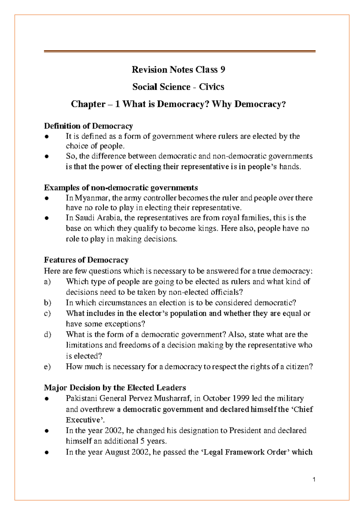CBSE Class 9 Political Science (Civics) Chapter 1 Notes - What is ...