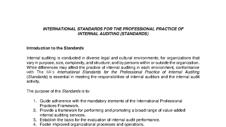 IIA-2017 - Comprehensive Overview of Internal Auditing Standards - Studocu