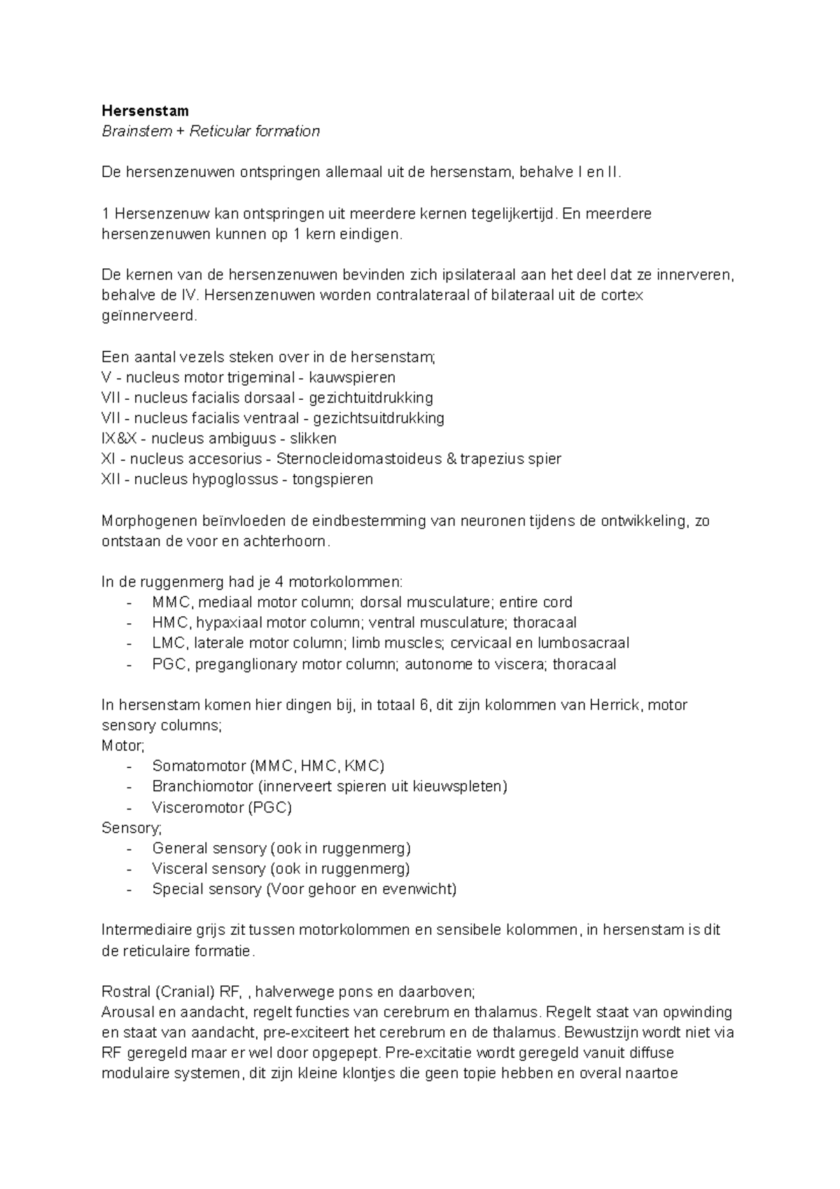 Hersenen en Hersenstam: Functies, Zenuwen en Bewustzijn (FYSIO101 ...