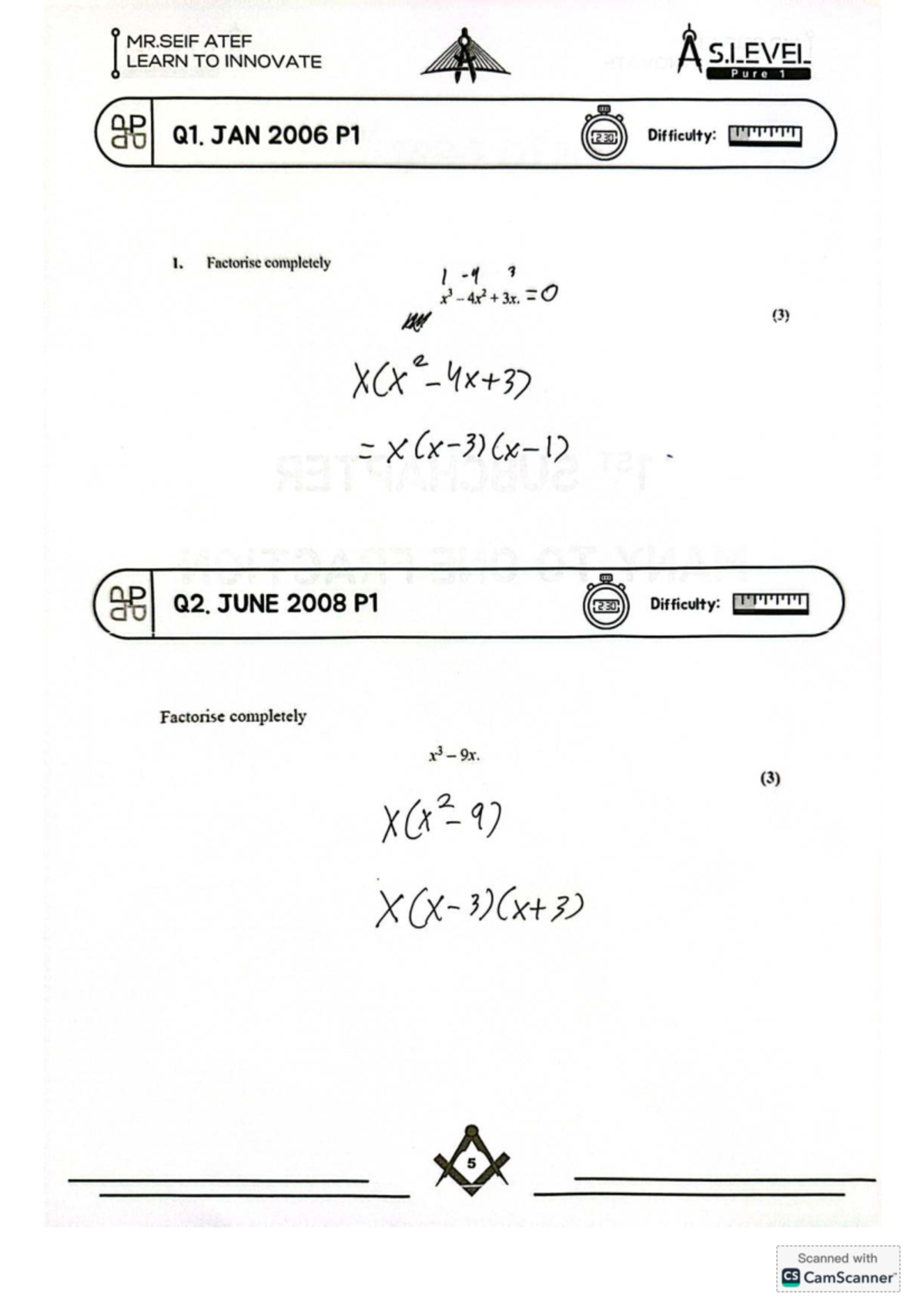 MR.SEIF ATEF LEARN TO INNOVATE S.LEVEL Pure 1 Exam Q1-Q9 Solutions ...