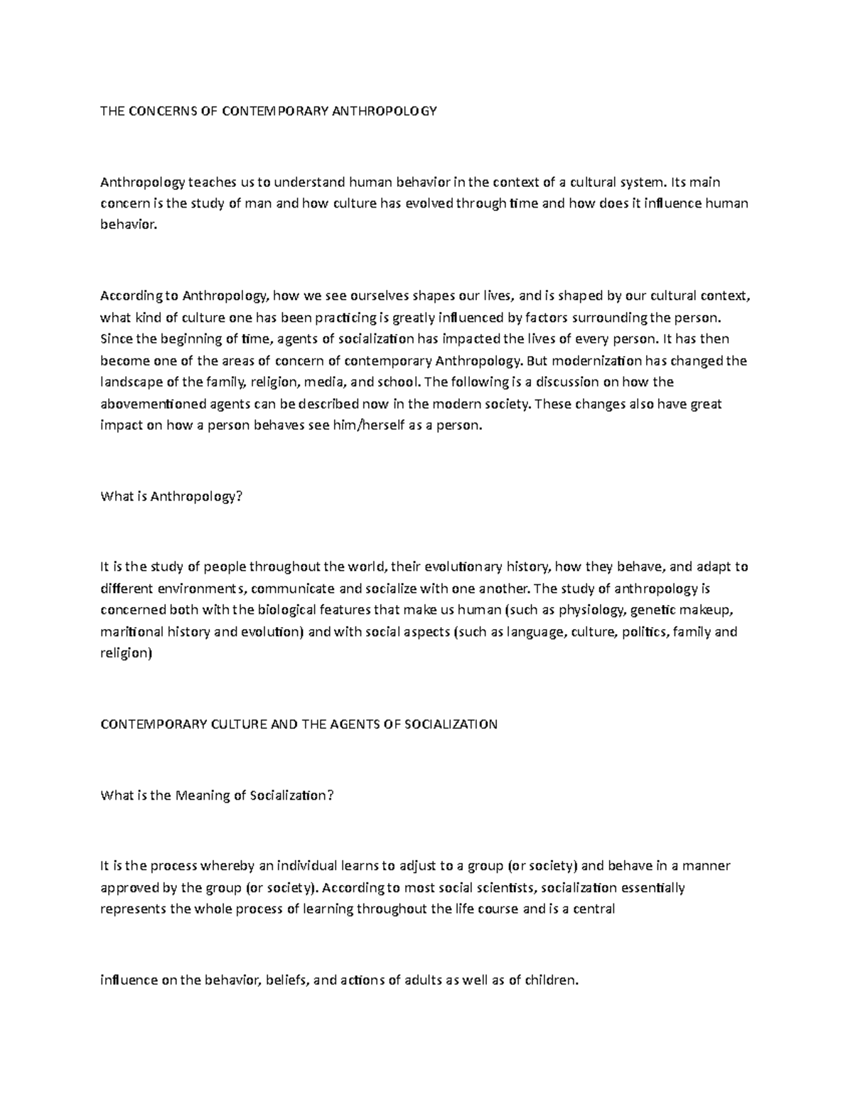 Contemporary Anthropology: The Self & Person in Modern Society - Studocu