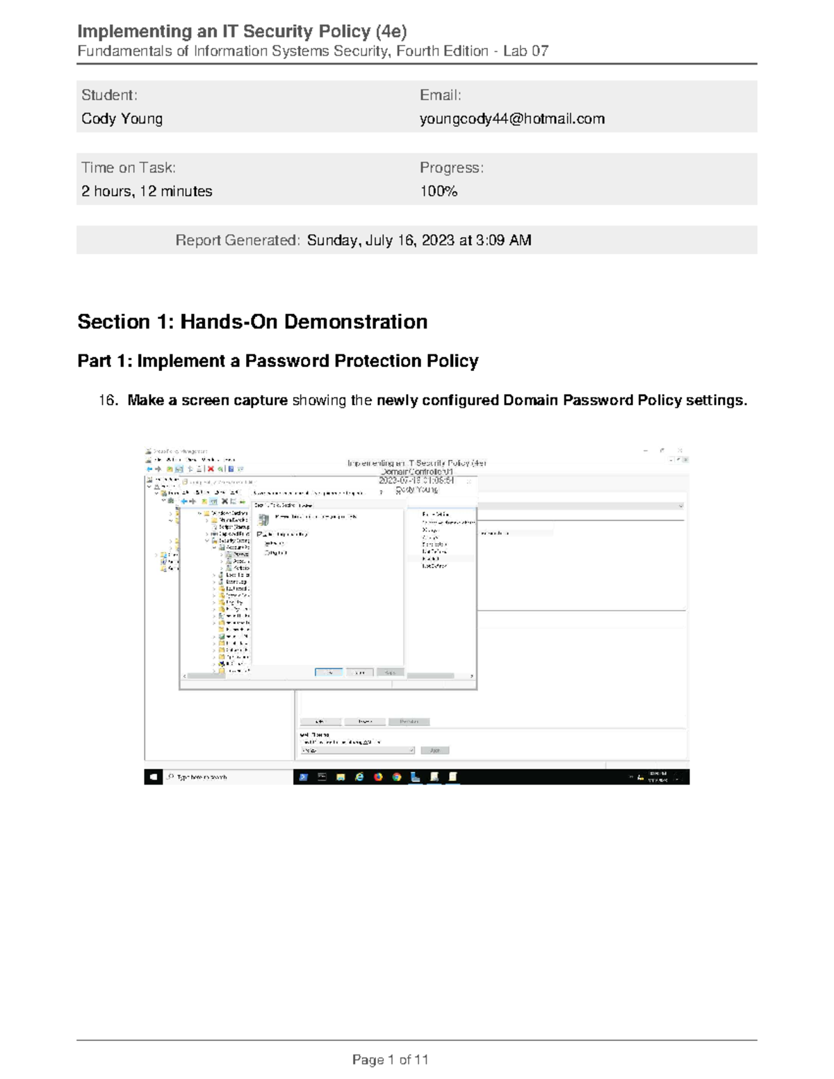 Lab 07: Implementing IT Security Policies (Fundamentals of Info Systems Sec) - Studocu