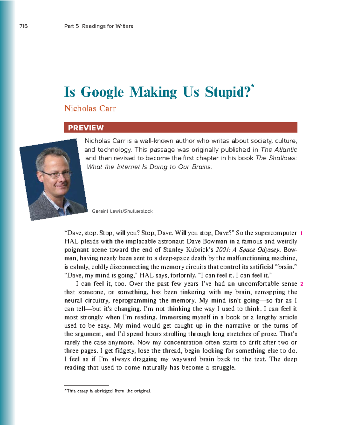 E8 - Is Google Making Us Stupid? Nicholas Carr - Reading Comprehension ...