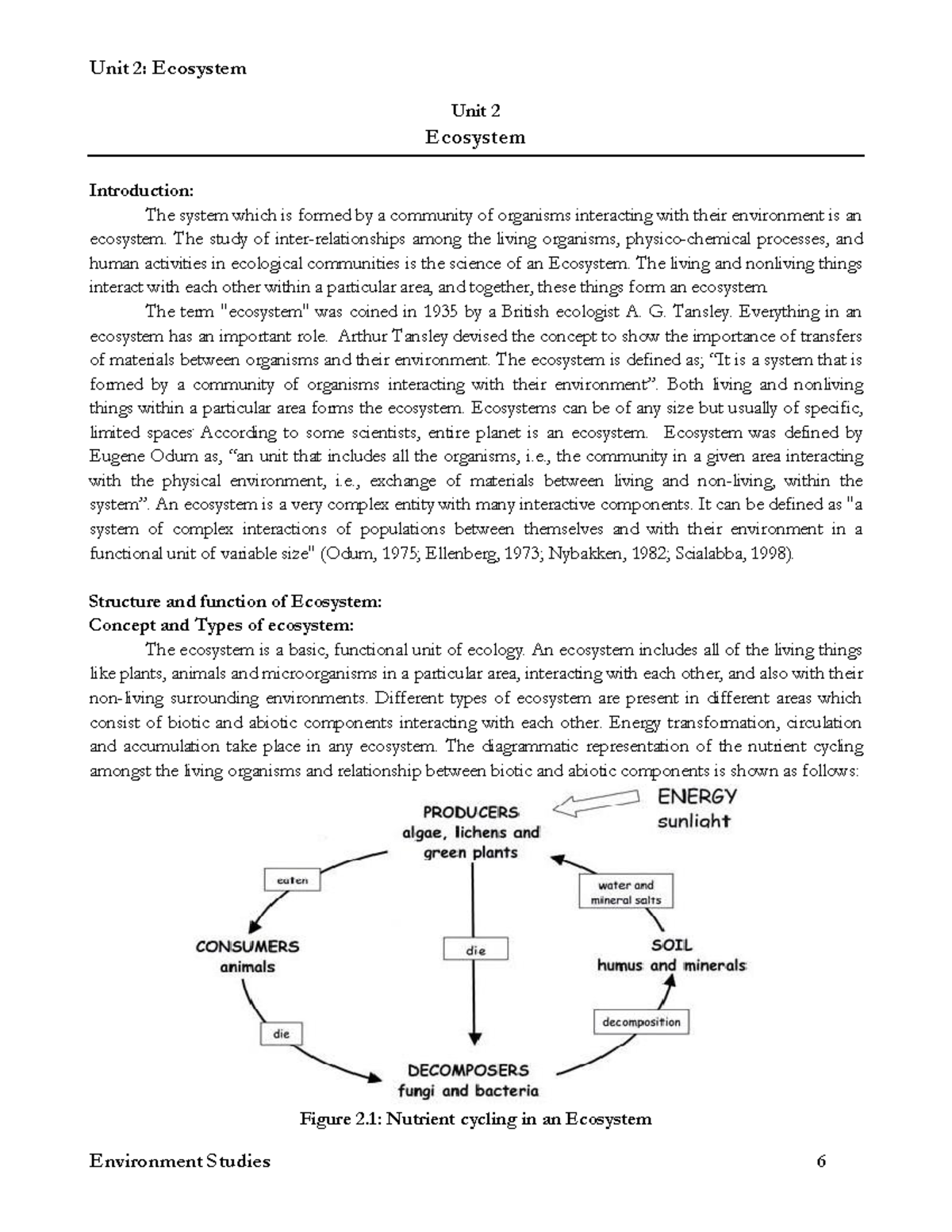 Unit 2: Ecosystem Overview and Key Concepts in Ecology - Studocu