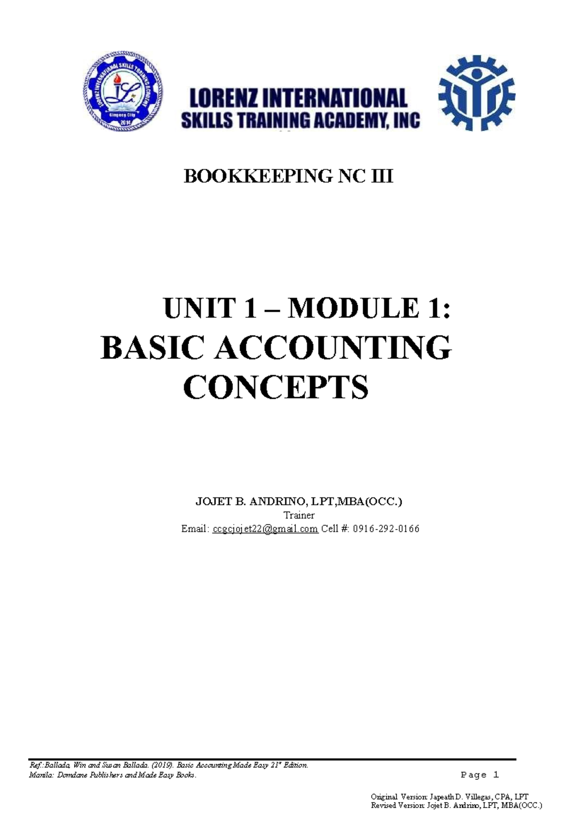 BKP NCI III Module 1: Understanding Basic Accounting Concepts - Studocu