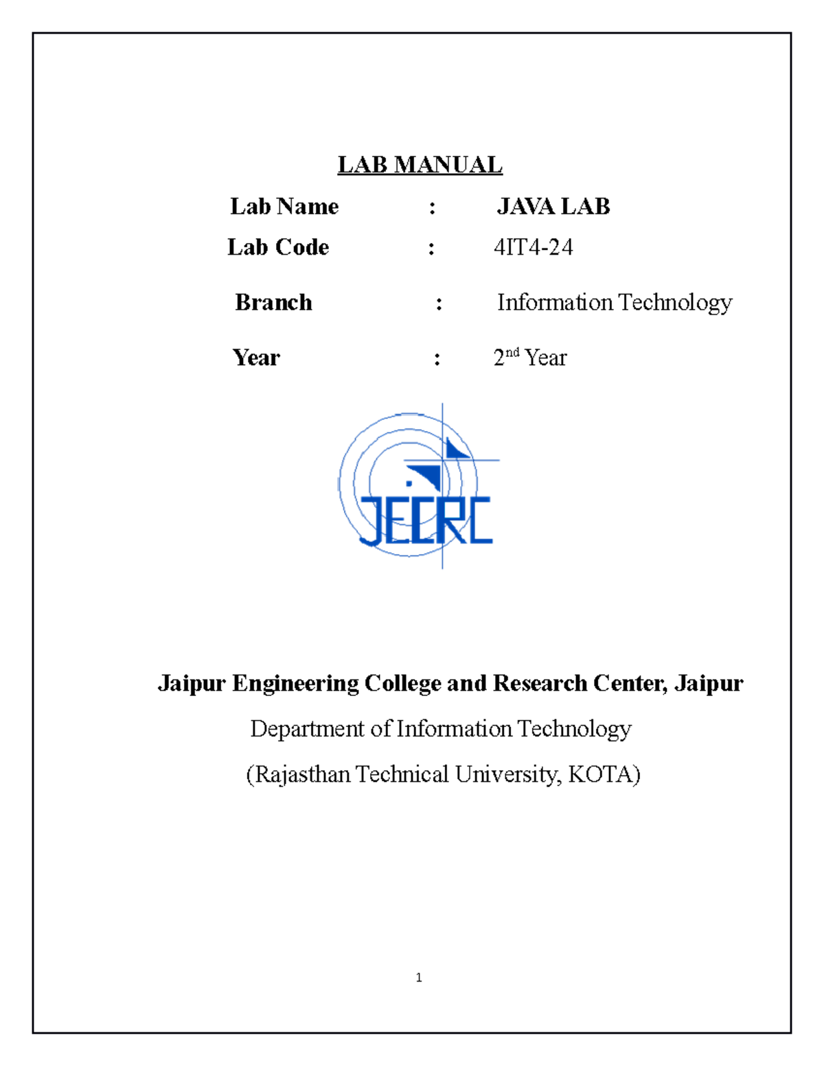 JAVA Lab Manual - LAB MANUAL Lab Name : JAVA LAB Lab Code : 4IT4 ...