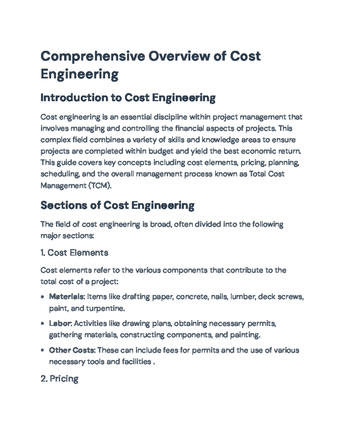 Comprehensive Guide to Cost Engineering Principles and Practices ...