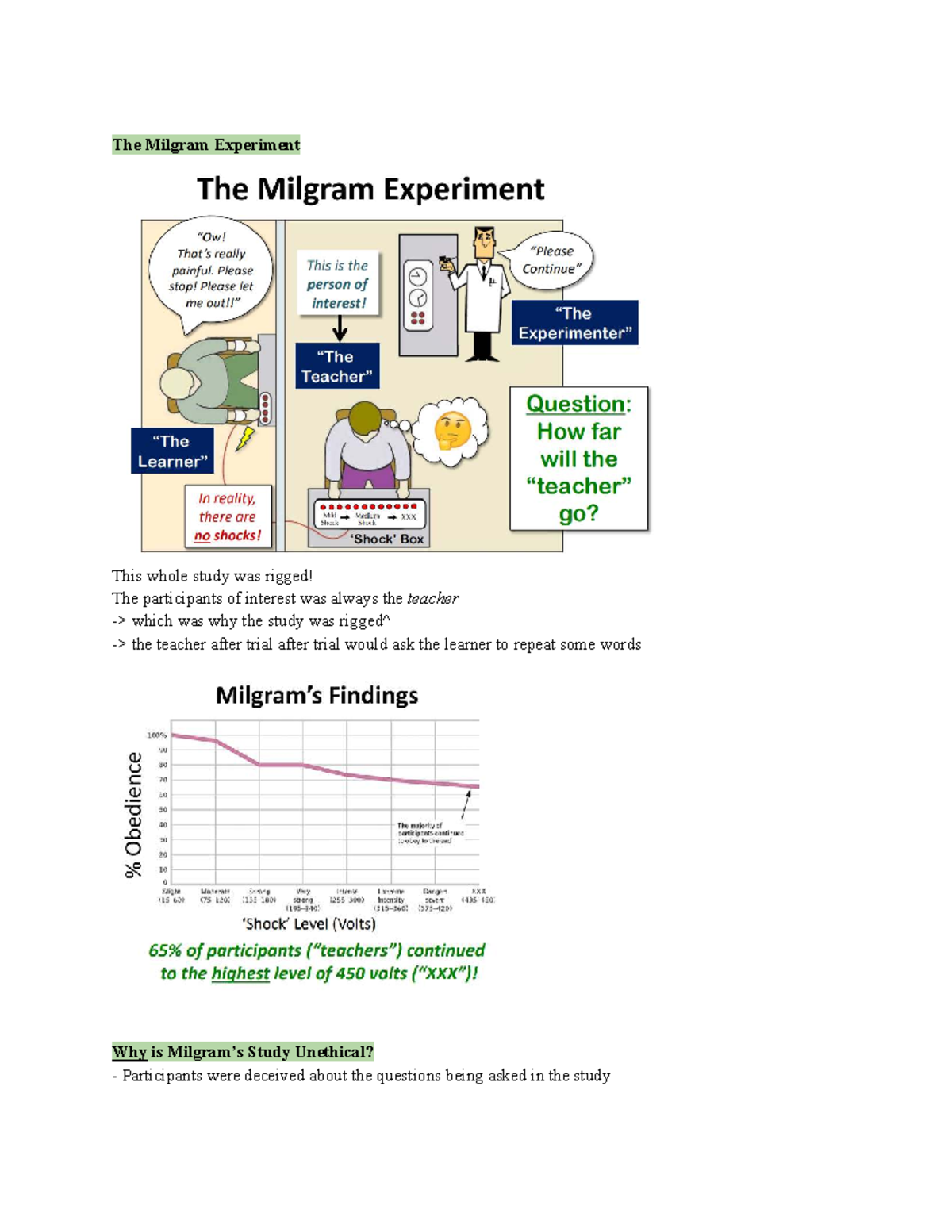 Intro to Psych Lecture Notes PT - PSYCH 100.00 - The Milgram Experiment ...
