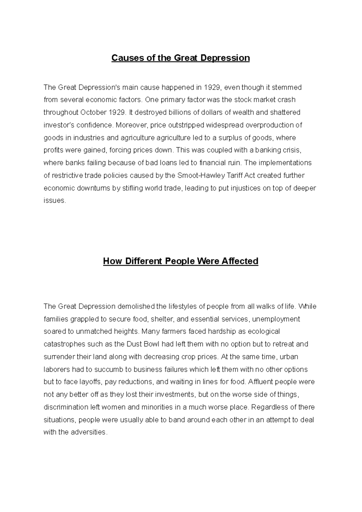 Assignment 04.05: Causes and Effects of the Great Depression - Studocu