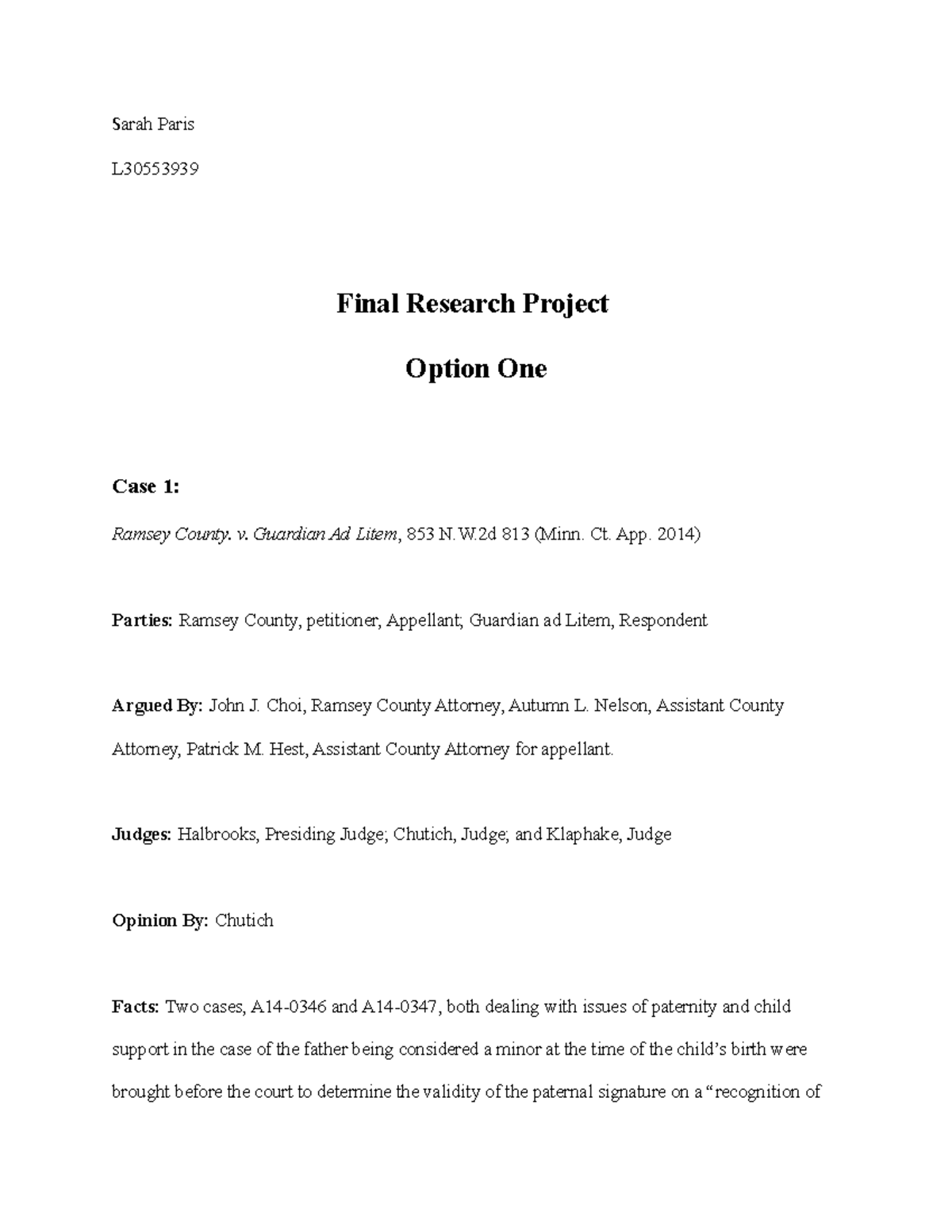 Final Research Project: Legal Analysis of Minor Contracts and Paternity - Studocu