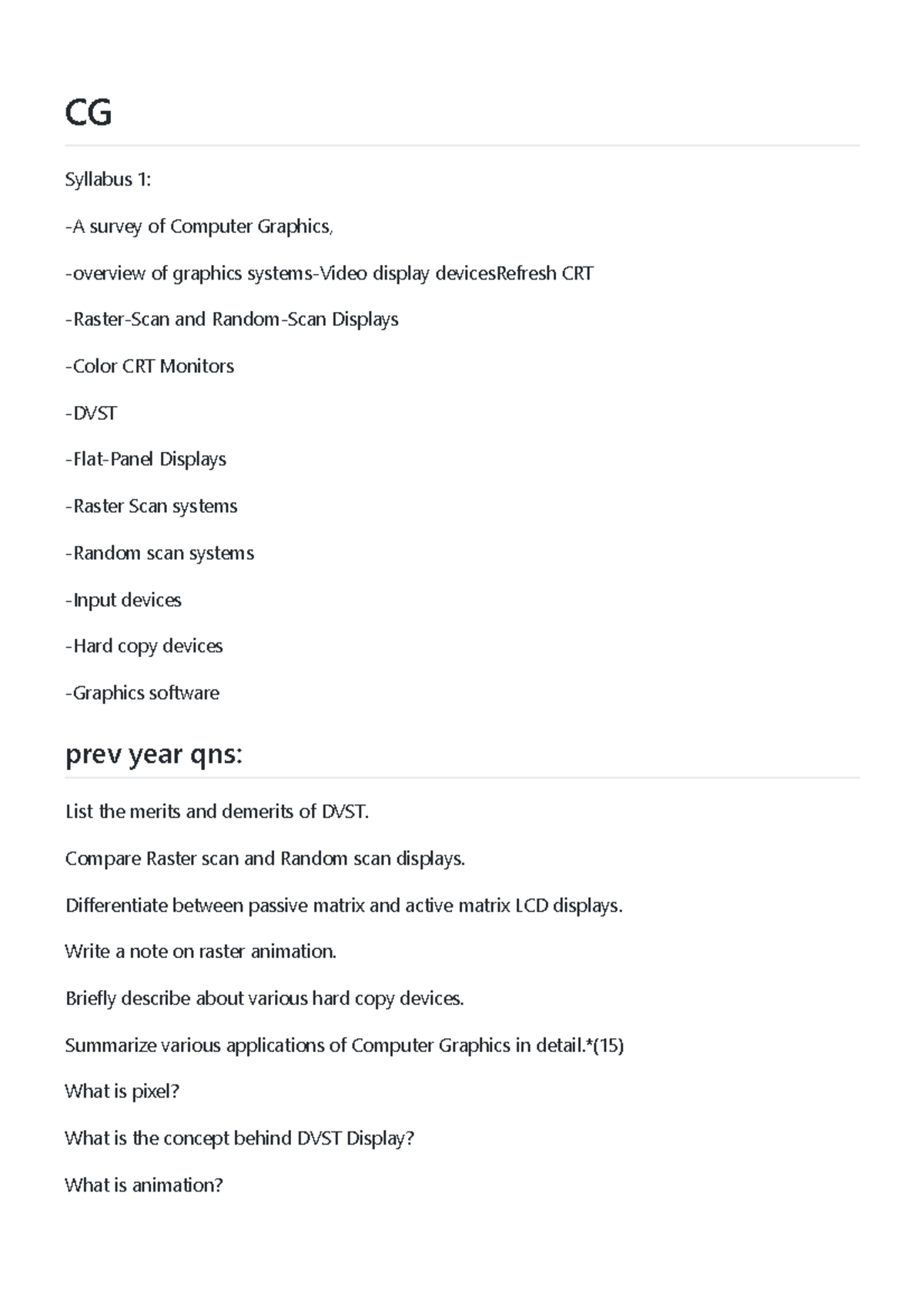 CG unit 1 - cg 1st unit , MGU 3rd sem - CG Syllabus 1: -A survey of Computer Graphics, -overview ...