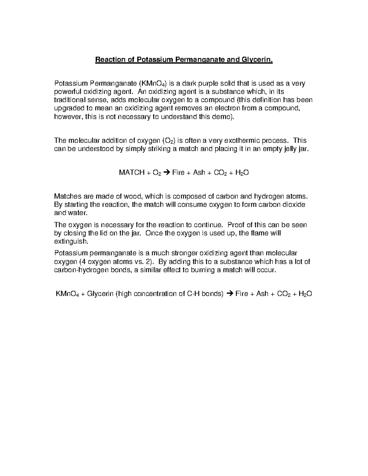 KMnO4 & Glycerin Reaction Demo: Exothermic Process Explained - Studocu