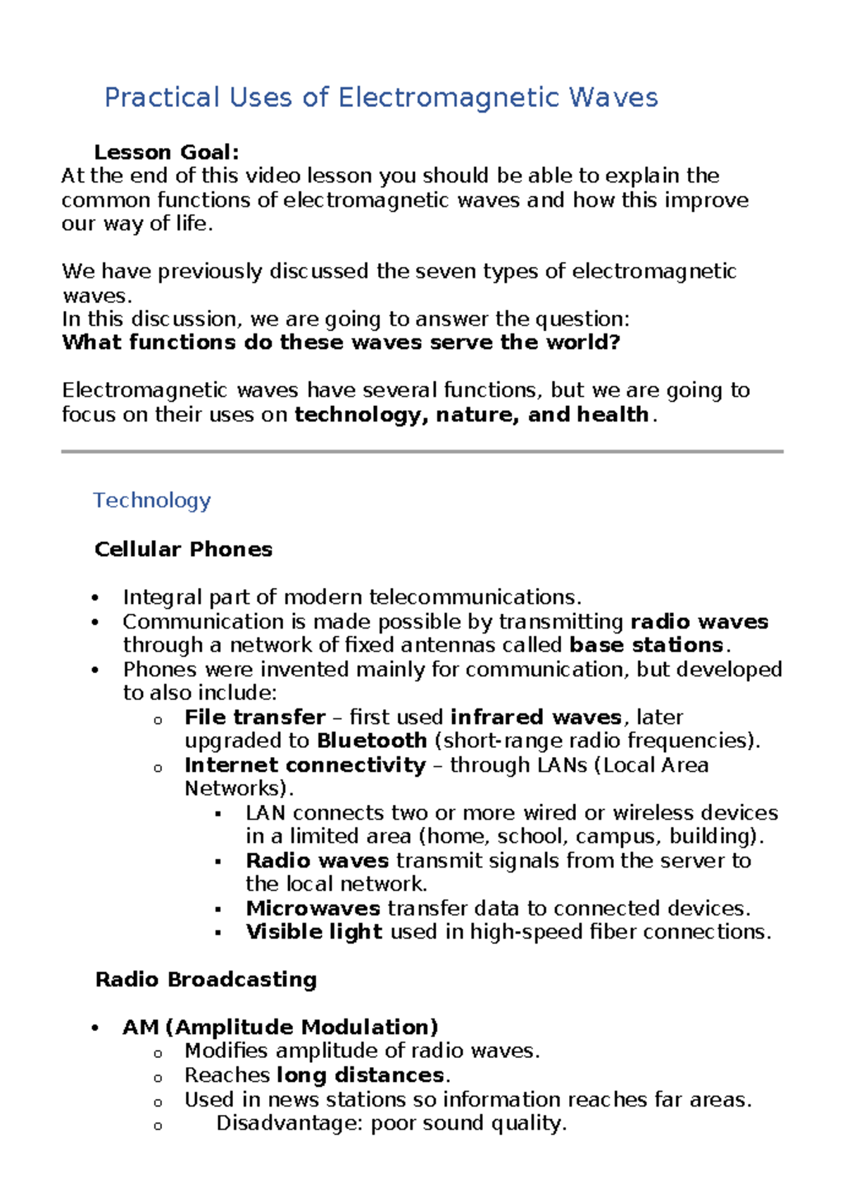 🌐 Electromagnetic Waves: Practical Uses in Tech, Nature & Health - Studocu