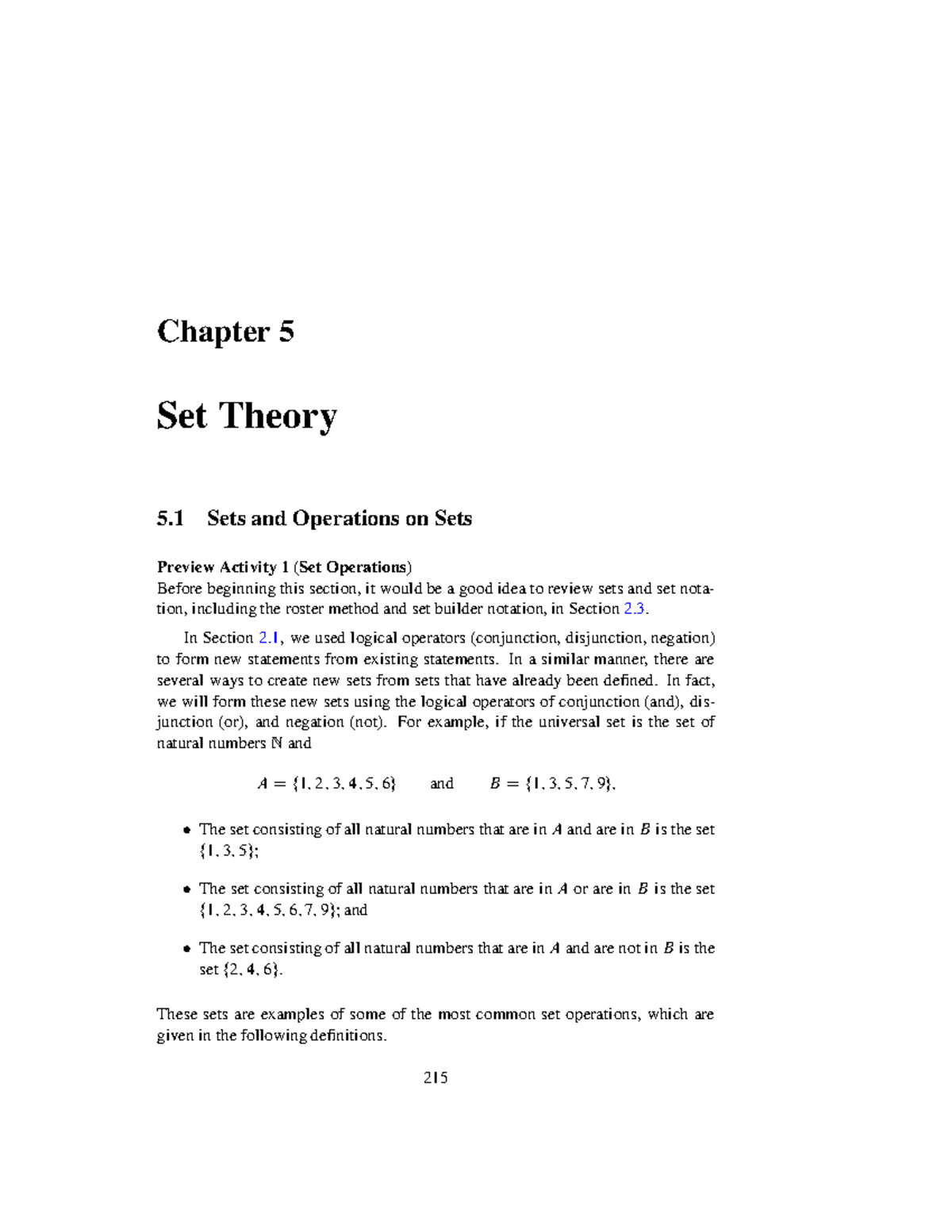 MTS 101 Set Theory - Chapter 5: Sets and Operations Overview - Studocu