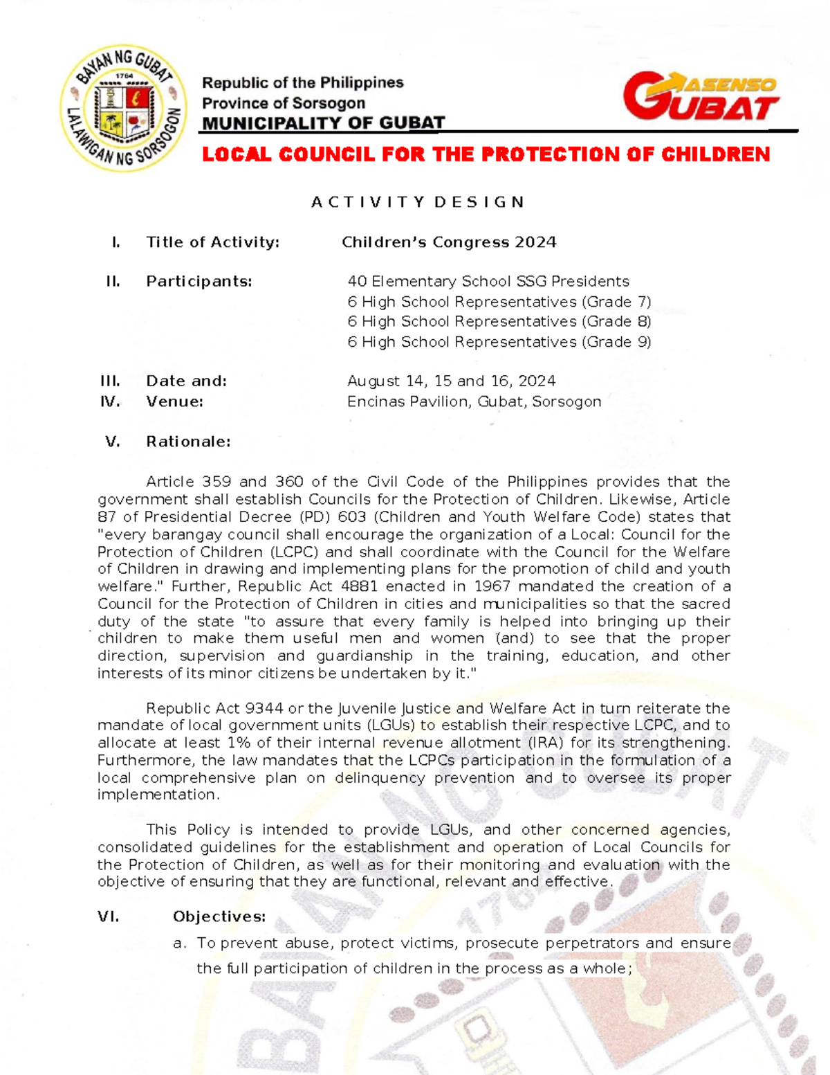 Children’s Congress 2024 - Activity Design and Program Details - Studocu