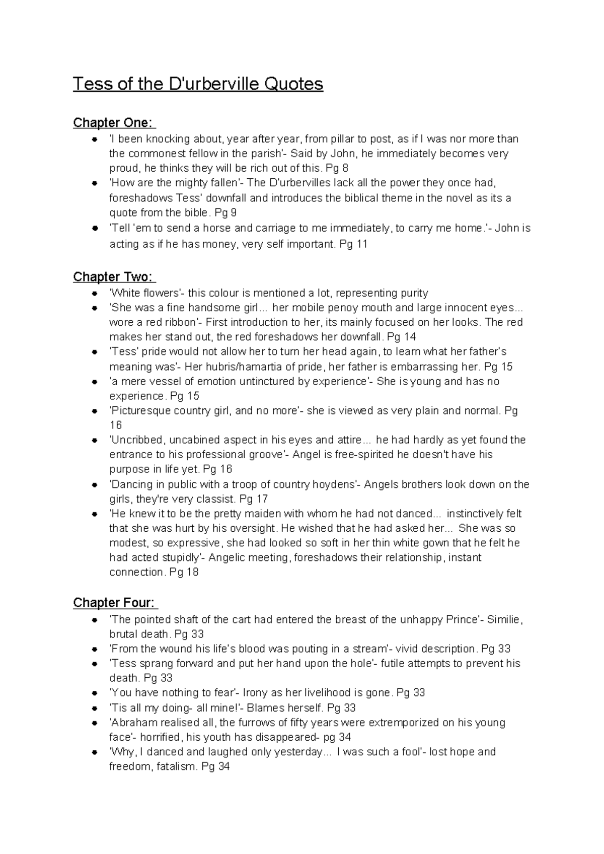 Tess of the D'urberville: Key Quotes Analysis by Chapter - Studocu