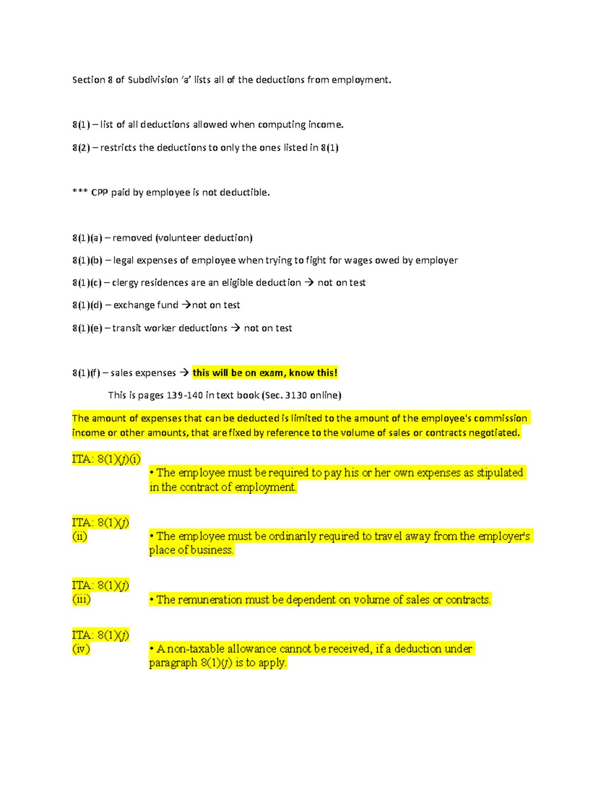 Week 7 Notes - CHPT 3 - ITA Section 8 Deductions Overview - Studocu