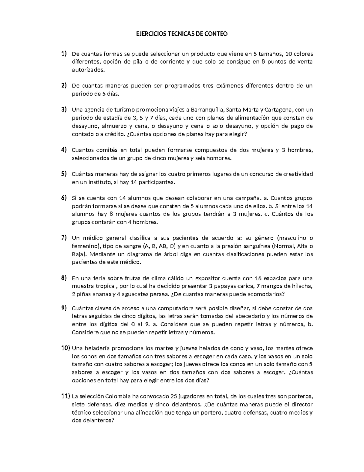 Ejercicios Técnicas de Conteo - EJERCICIOS 1 a 11 de Matemáticas - Studocu