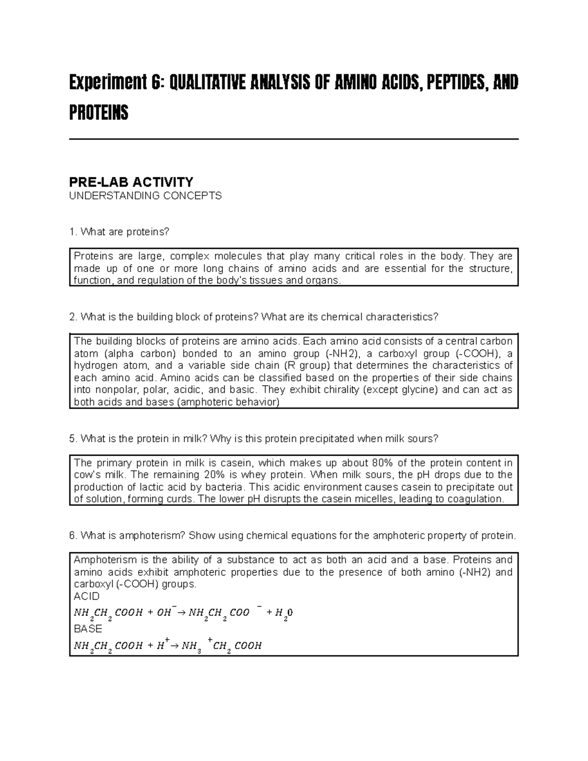 CHEM 2120 Lab 6: Qualitative Analysis of Amino Acids & Proteins - Studocu