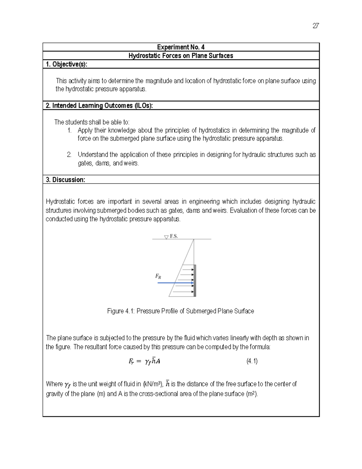Experiment 4: Hydrostatic Forces on Plane Surfaces Analysis - Studocu