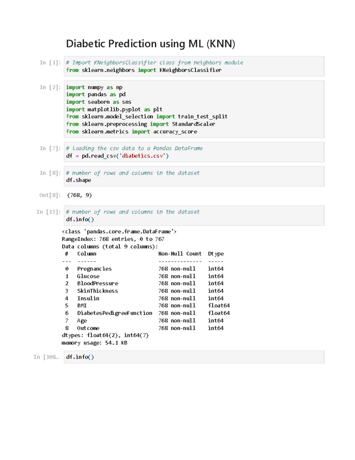 Diabetic Prediction Using KNN - SRA1 Jupyter Notebook - Studocu